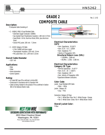 West Penn Wire HN5262BL0500 signal cable Datasheet | Manualzz