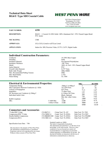 West Penn Wire 6350BK0500 coaxial cable Datasheet | Manualzz