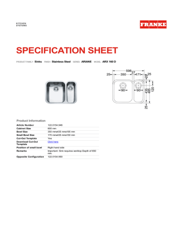 Franke ARX 160 D Datasheet | Manualzz