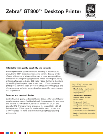 Zebra GT800 Datasheet | Manualzz