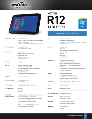 Motion R12 128GB 3G 4G Black Datasheet | Manualzz