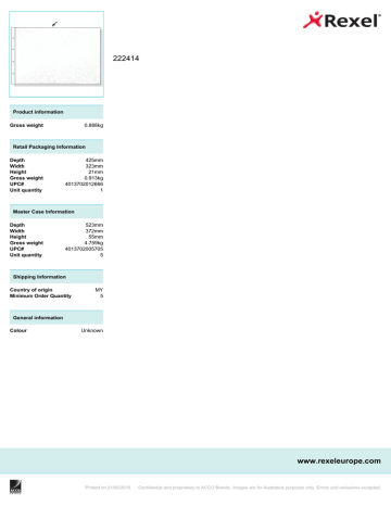 Rexel 222414 sheet protector Datasheet | Manualzz