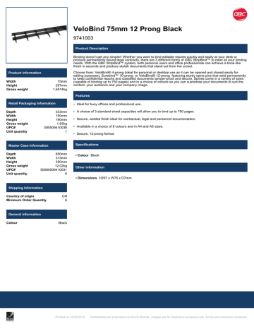GBC VeloBind 75mm Datasheet | Manualzz