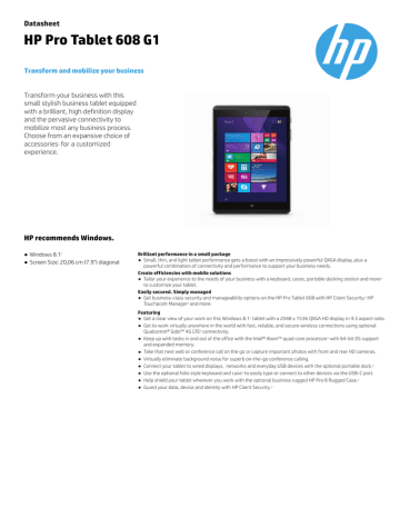 HP Pro Tablet 608 G1 64GB 4G Grey Datasheet | Manualzz