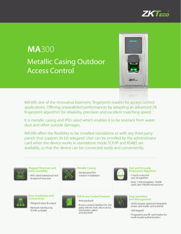 ZKSoftware MA300 fingerprint reader Datasheet | Manualzz