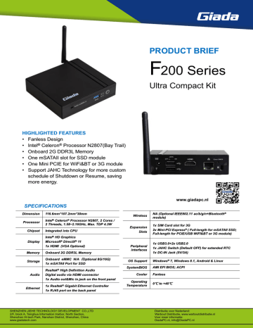 Giada F200 barebone Datasheet | Manualzz
