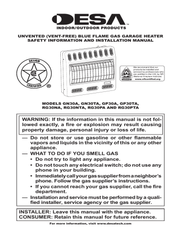 Desa RG30PA Wall Heaters Installation manual | Manualzz