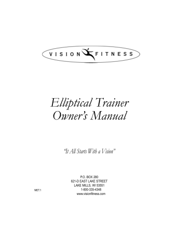 Vision Fitness | X6100 | X6200HRC | User manual | Elliptical Trainer ...