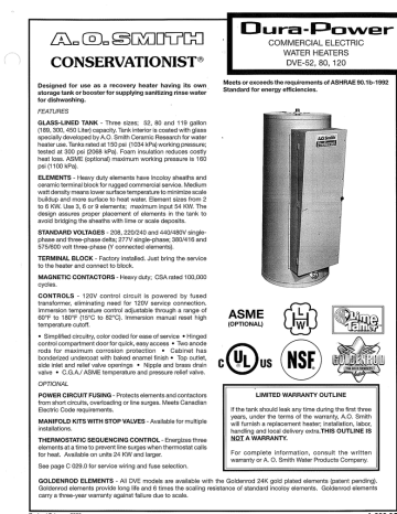 A.O. Smith DVE - 120 Specification Sheet | Manualzz