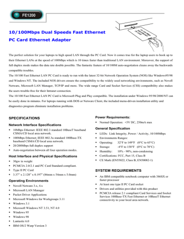 Abocom FE1200 Ethernet Adapter User Manual | Manualzz