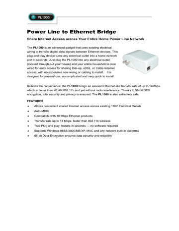 AboCom PL1000 Power Line Ethernet Bridge User Manual | Manualzz