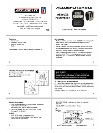 Accusplit Eagle AE180XL Pedometer User Manual | Manualzz