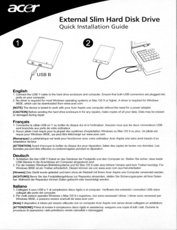 Acer External Slim Hard Disk Drive Quick Installation Guide | Manualzz