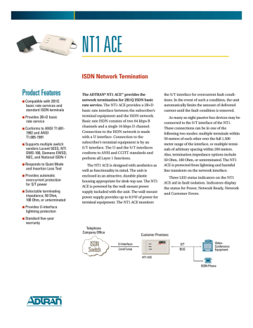ADTRAN NT1 ACE ISDN Network Termination User Manual | Manualzz