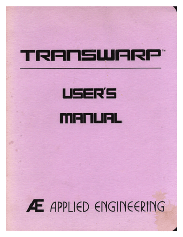 Apple II TransWarp Accelerator Card User Manual | Manualzz
