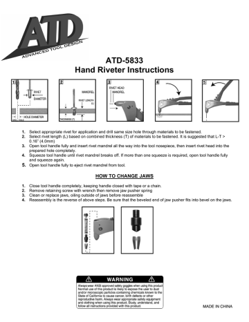 ATD 5833 Hand Riveter Instructions | Manualzz