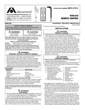 Atwood Wireless Remote Control User Manual | Manualzz