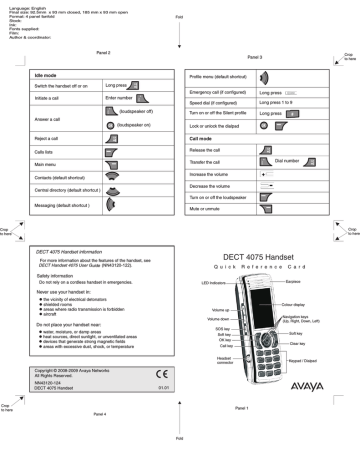 Avaya DECT 4075 Handset Quick Reference Card | Manualzz