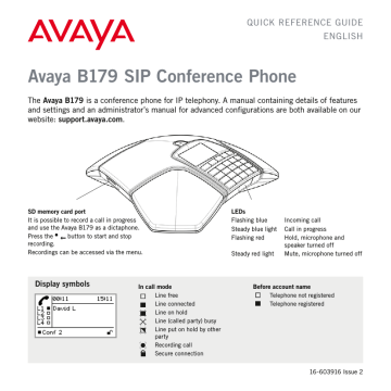 Avaya B179 Quick Reference Guide | Manualzz