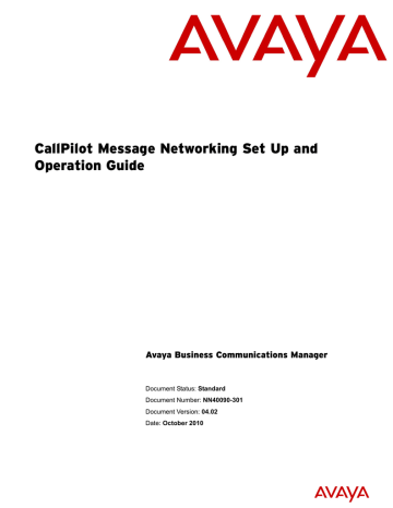 Avaya CallPilot Message Networking Operation Guide | Manualzz