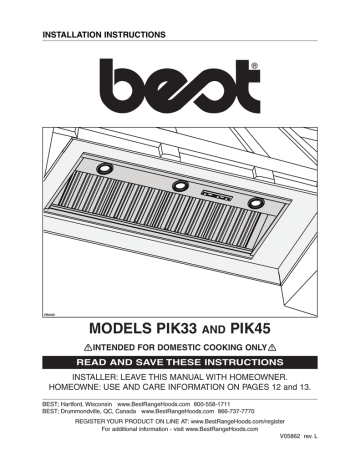 Best PIK33, PIK45 Range Hood Installation | Manualzz