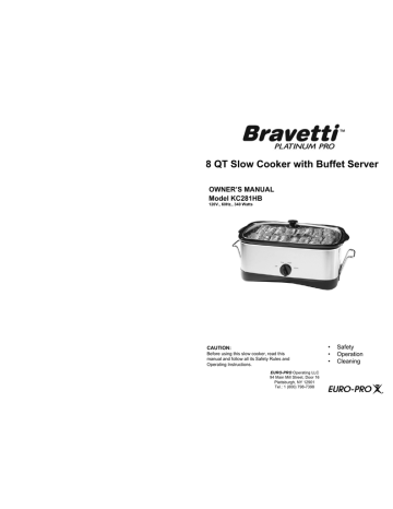 Bravetti KC281HB Slow Cooker Owner's Manual | Manualzz