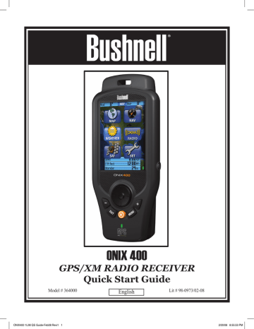Bushnell ONIX 400 364000 Quick Start Guide | Manualzz