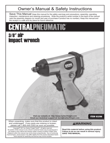 Central Pneumatic 93296 User's Manual | Manualzz