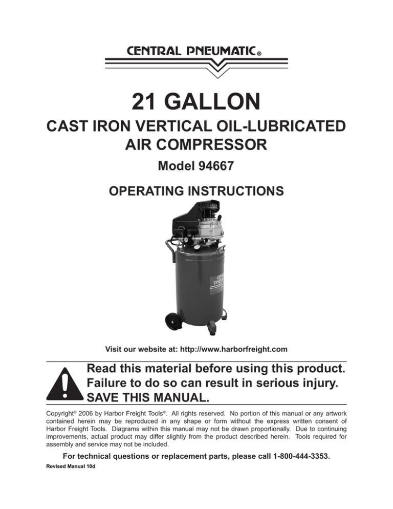 Central Pneumatic 21 Gallon Air Compressor Parts Diagram | Reviewmotors.co