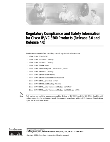 Cisco Systems IP/VC 3500, IP/VC 3544, IP/VC 3526, IP/VC 3511, IP/VC ...