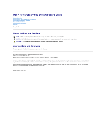 Dell PowerEdge 800 Server User's Guide | Manualzz