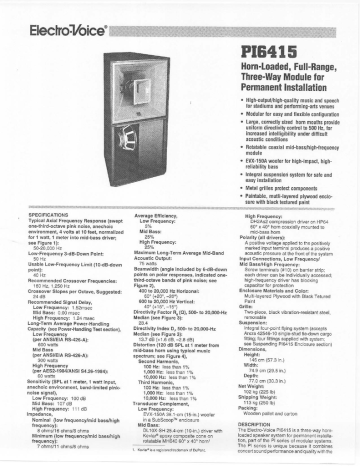 Electro-Voice PI 6415 Horn-Loaded Speaker System User manual | Manualzz