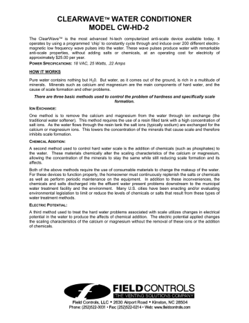 ClearWave CW-HD-2 Water Conditioner Manual | Manualzz
