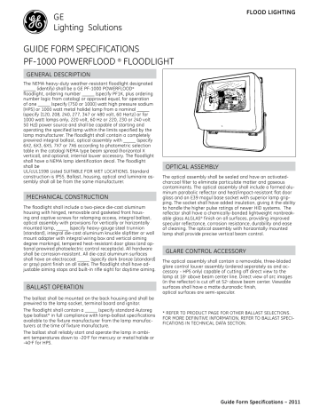 GE PF-1000 Specification Sheet | Manualzz