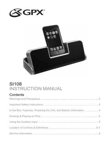 GPX SI108 Docking Speakers Instruction Manual | Manualzz