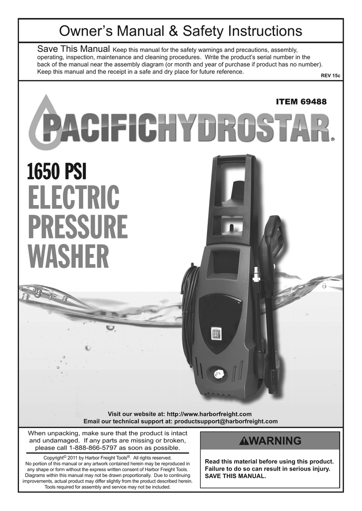 Portland 1750 Psi Gpm Electric Pressure Washer 63254 Manual ... Portland 1750 Psi Gpm Electric Pressure Washer 63254 Manual ...