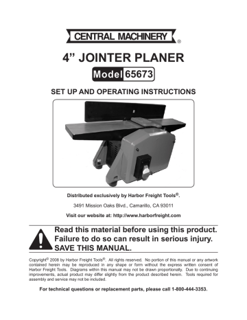 Harbor Freight 65673 Jointer Planer Manual | Manualzz