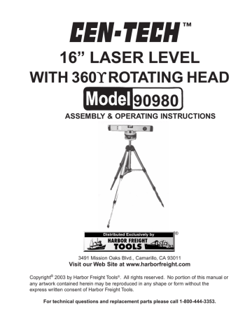 Harbor Freight Laser Level 90980 User Manual | Manualzz
