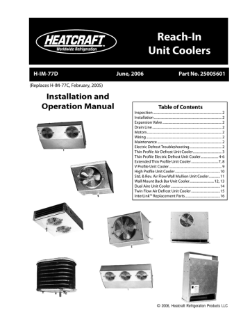 Heatcraft Reach-In Unit Coolers Manual: H-IM-77D, TA, TL, LTA, LTL, VA ...