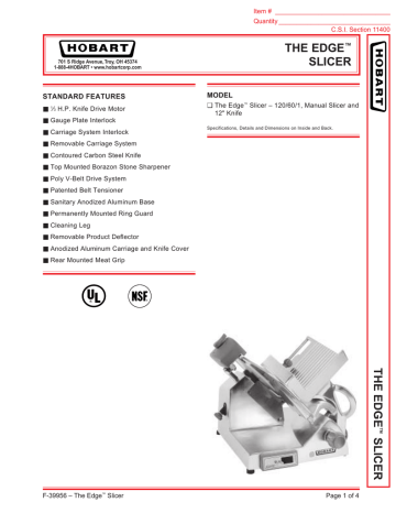 Hobart The Edge Slicer User Manual | Manualzz
