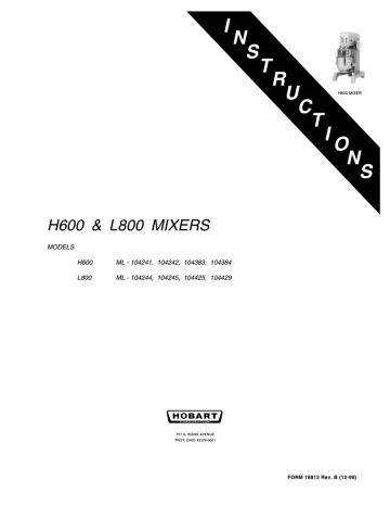 Hobart H600, L800 Mixer Instructions | Manualzz