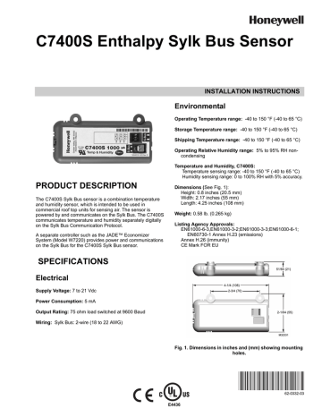 Honeywell C7400S Enthalpy Sensor Installation | Manualzz