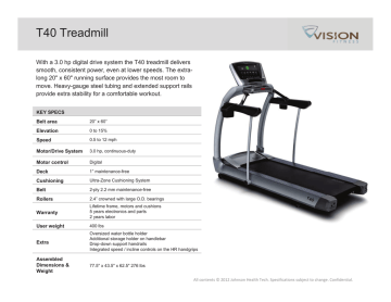 Vision Fitness Treadmill T40 T40 Product Detail | Manualzz