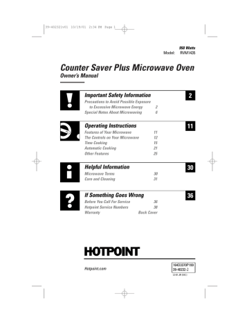 Hotpoint RVM1435 Microwave Oven Manual | Manualzz