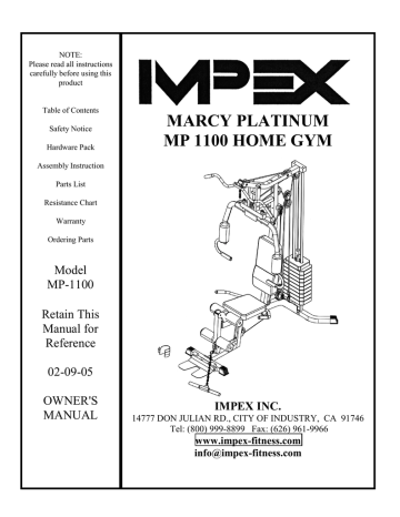 MARCY Platinum MP-1100 Home Gym Owner's Manual | Manualzz
