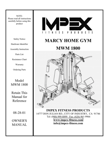 Marcy Home Gym MWM 1800 Owner's Manual | Manualzz