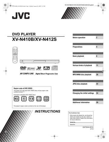 JVC XV-N410B, XV-N412S DVD Player User Manual | Manualzz