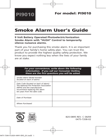 Kidde PI9010 Smoke Alarm User's Guide | Manualzz