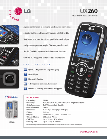 LG UX260 Black Data Sheet | Manualzz