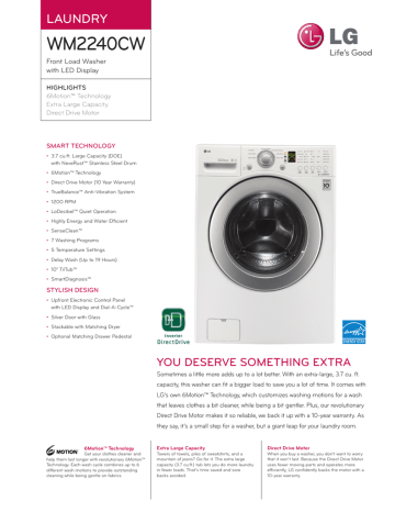 LG WM2240CW Specification Sheet | Manualzz